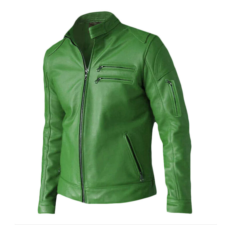 Elegant Men's Green Leather Jacket - Fan Jacket Maker